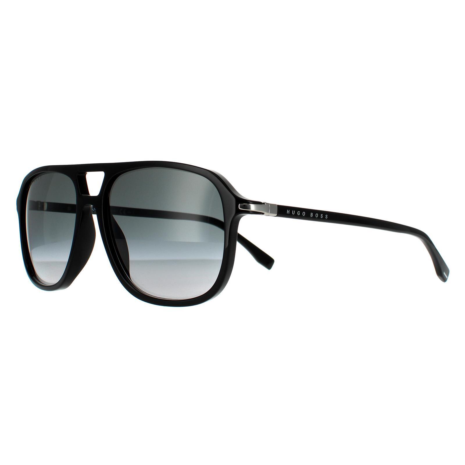 Hugo Boss Aviator Mens Shiny Black Grey Gradient Sunglasses HUGO BOSS ...