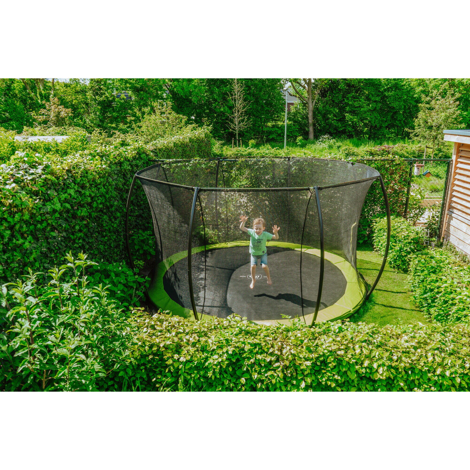 EXIT Silhouette ground trampoline 14ft with safety net - green - Decathlon