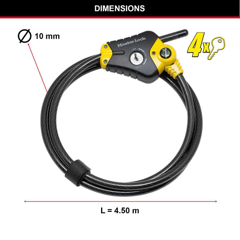 Városi Kerékpározás Zár Kulccsal Zárható, Állítható Hosszúságú Python 8420 MASTER LOCK - Decathlon