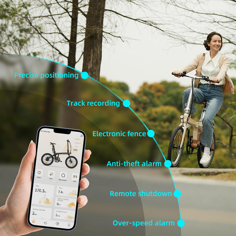 ADO - Bicicletă electric pliabilă ADO Carbon, transmisie cu curea, GPS ...