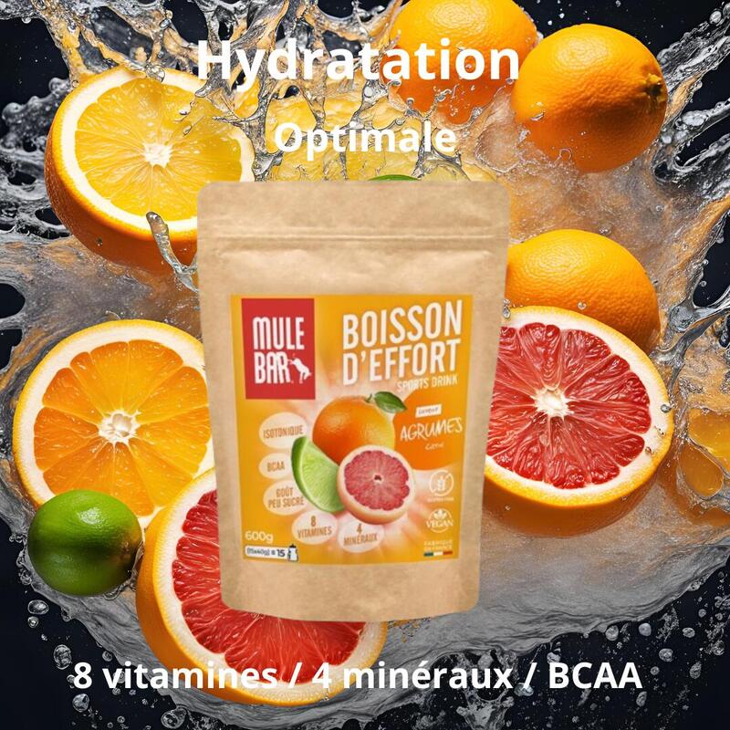 Boisson énergétique de l'effort - isotonique - Mulebar - agrumes - 600g ...