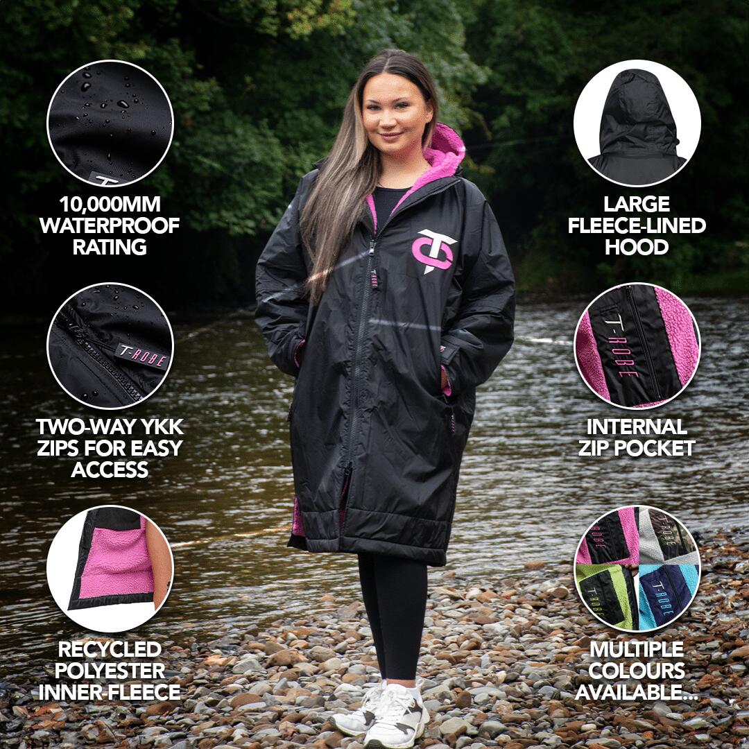 T-Robe Weatherproof Changing Robe - Black and Pink - Adults - Xlarge ...