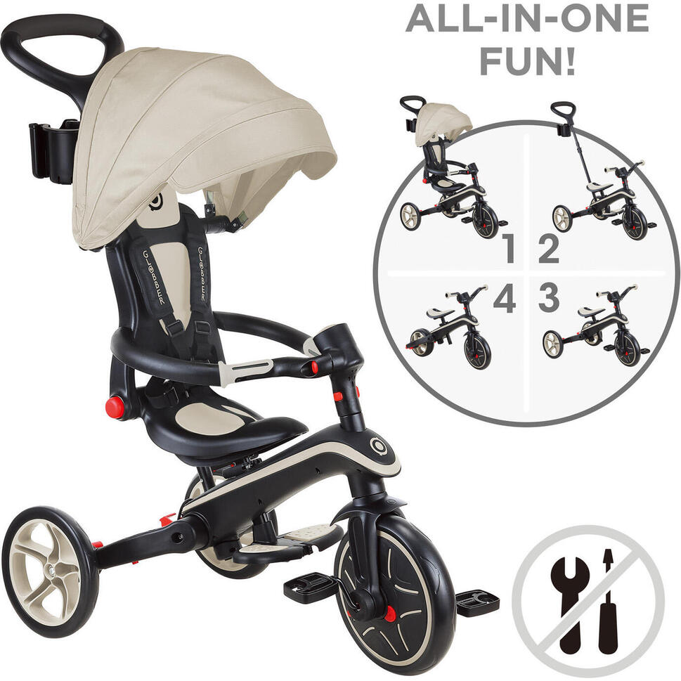 Tricycle EXPLORER 4-en-1 Évolutif & Pliable - Taupe GLOBBER | Decathlon