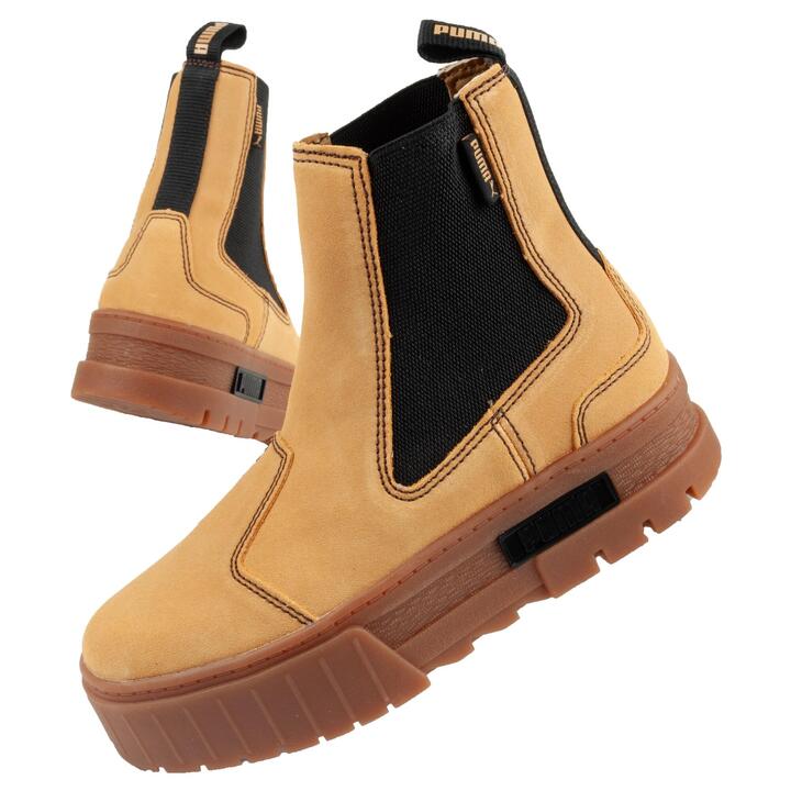 PUMA Mayze Chelsea női bokacsizma barna, textil-suede, 4 cm platform ...