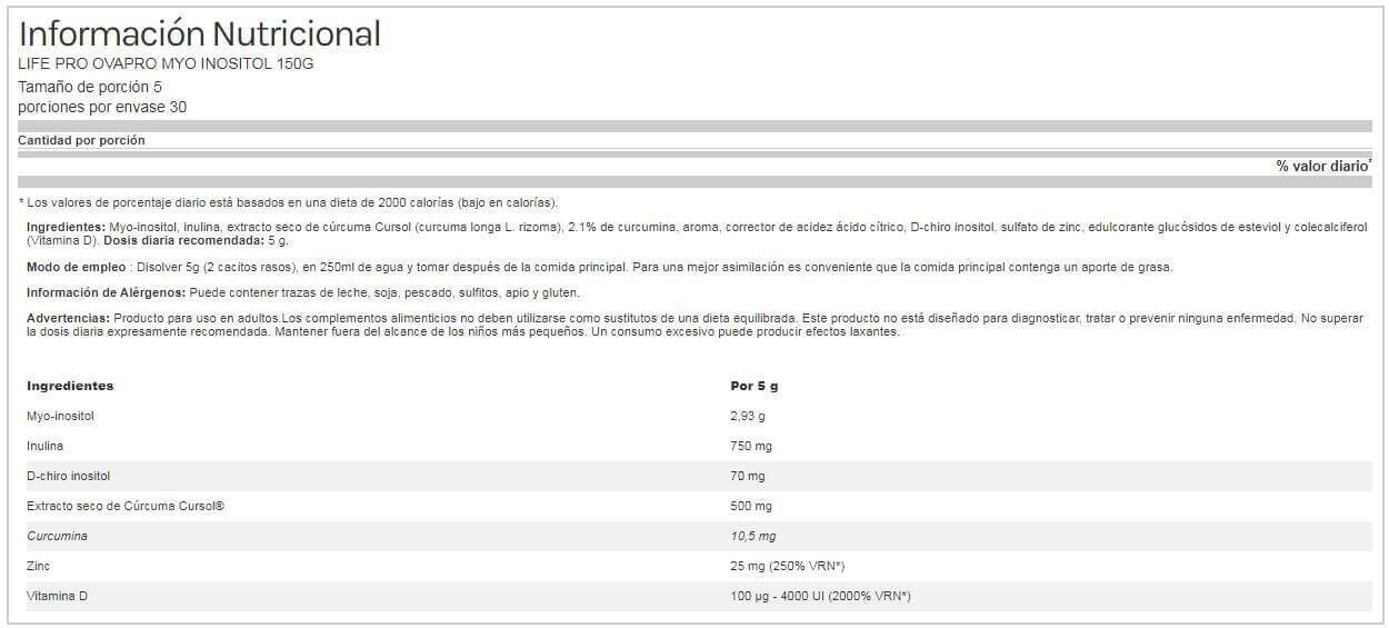 probióticos Life Pro OvaPro Myo Inositol 150g LIFE PRO NUTRITION ...