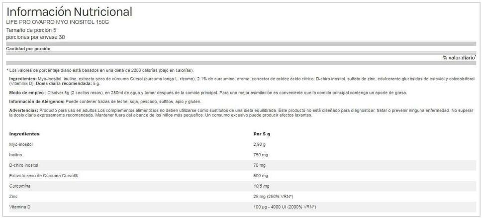 probióticos Life Pro OvaPro Myo Inositol 150g LIFE PRO NUTRITION ...