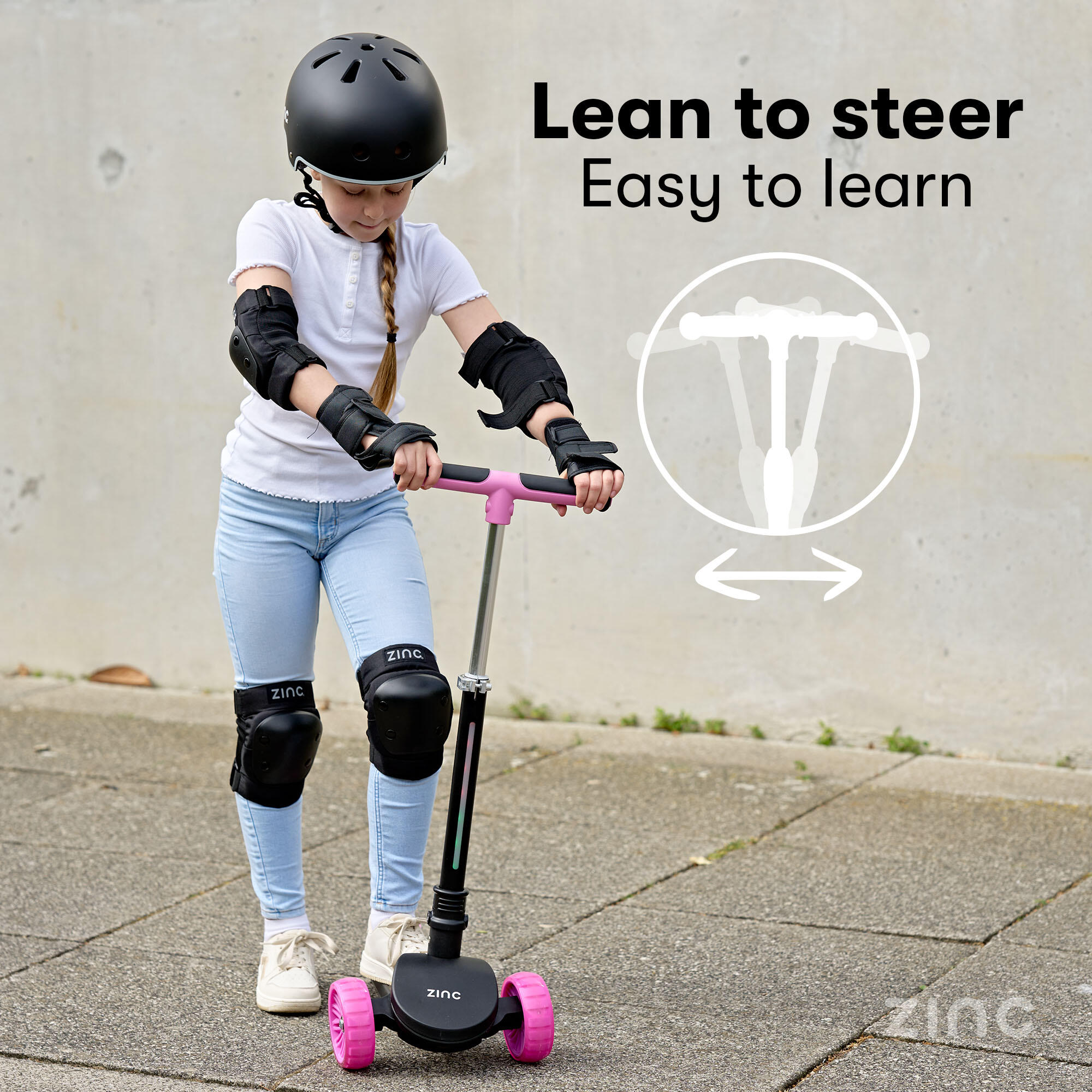 Zinc Kids 3 Wheel T-motion Shine Scooter - Pink | Decathlon