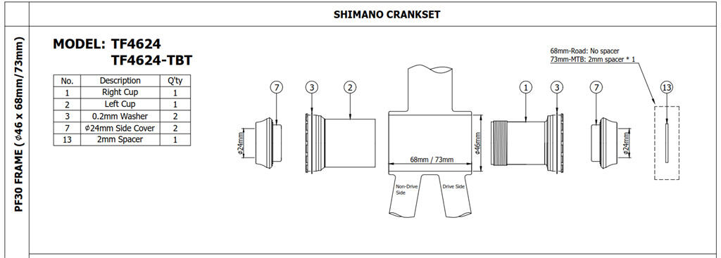Token Innenlager Thread Fit TF37-Serie Rh: PF30 - KRG: Shimano 24mm ...