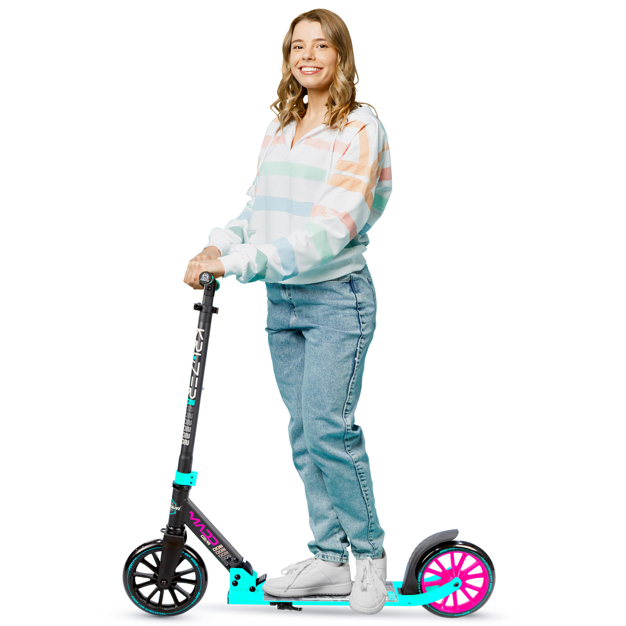 Carve Kruzer V2-200 Big Wheel Commuter Folding Scooter - Black/Teal | Decathlon