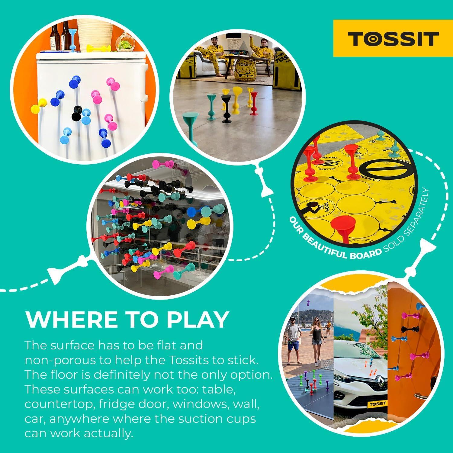 TOSSIT Saugnapf-Dartspiel Silikon, Family Pack, Rot Cyan Blau Gelb ...