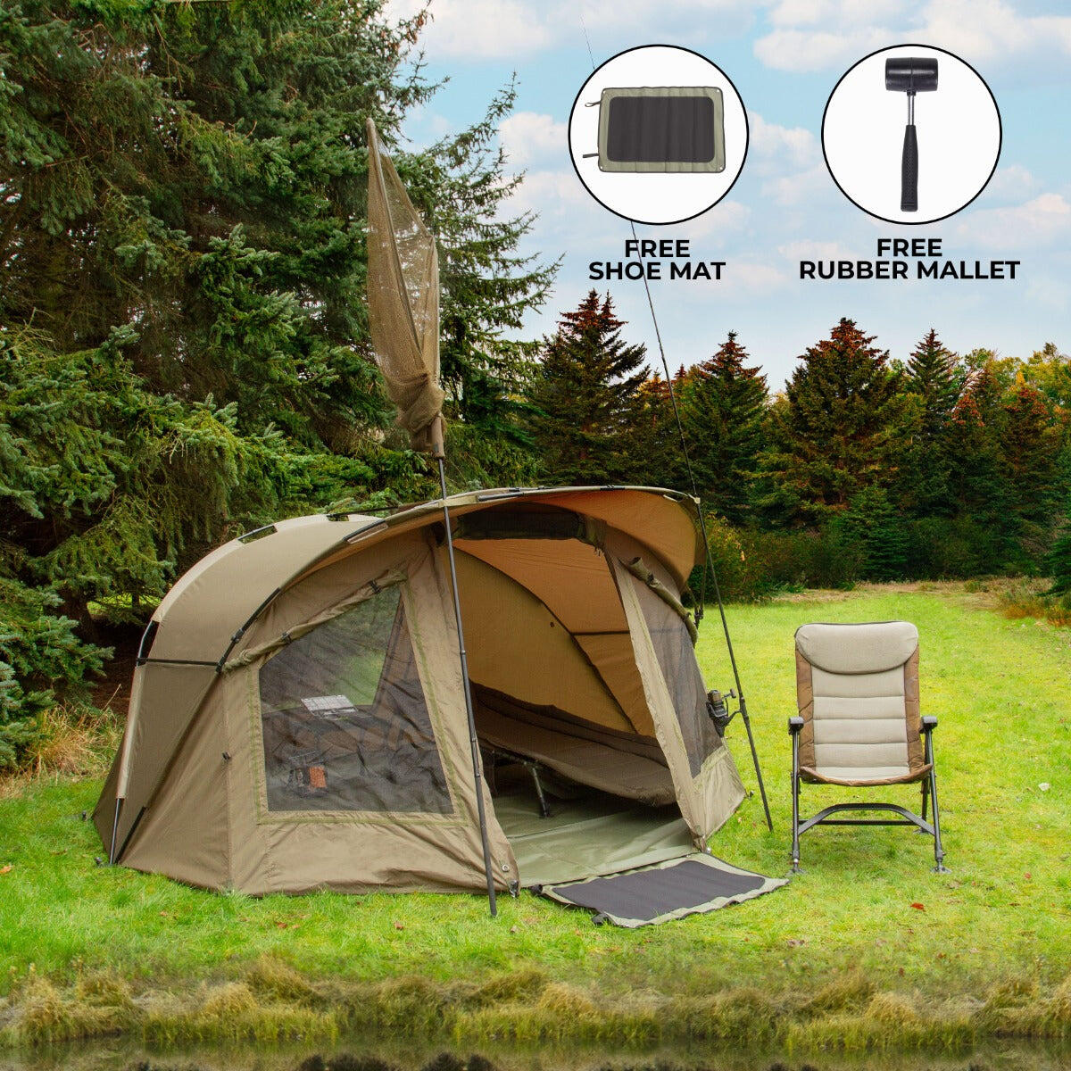 2 Man Fishing Bivvy Tent Carp Fishing Green Dome Overnight Shelter ...