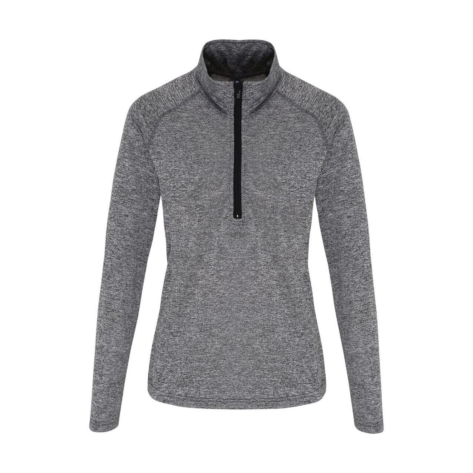 Womens/Ladies Long Sleeve Performance Quarter Zip Top (Black Melange ...