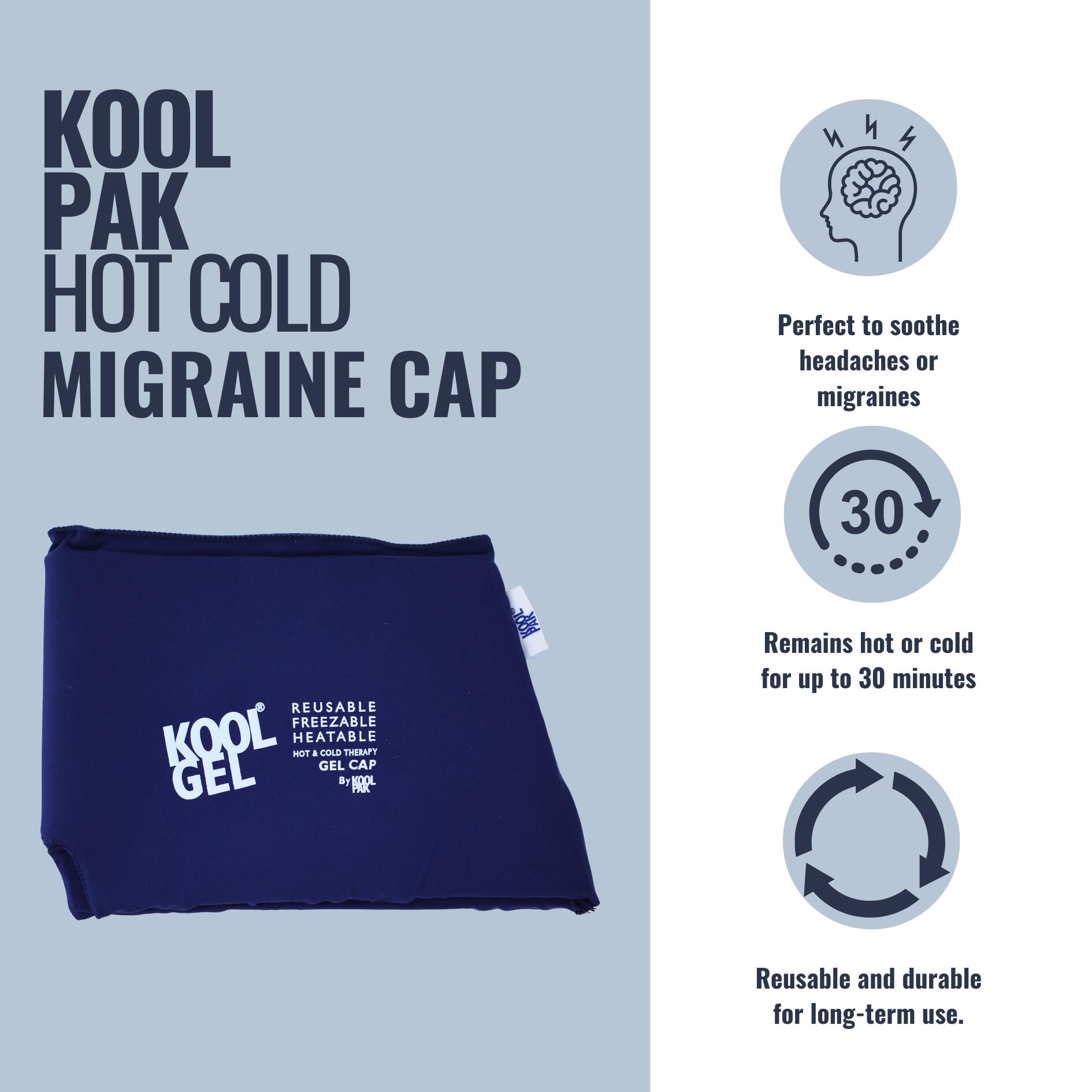 Koolpak Reusable Hot Cold Migraine Cap | Headache & Sinus Relief ...