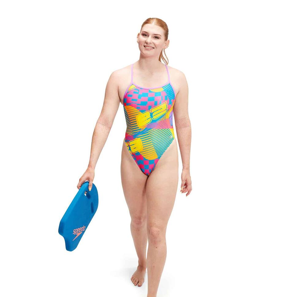 SPEEDO Speedo Dames Badpak Allover Digital Vback Flare Pink/Bitter Lime ...