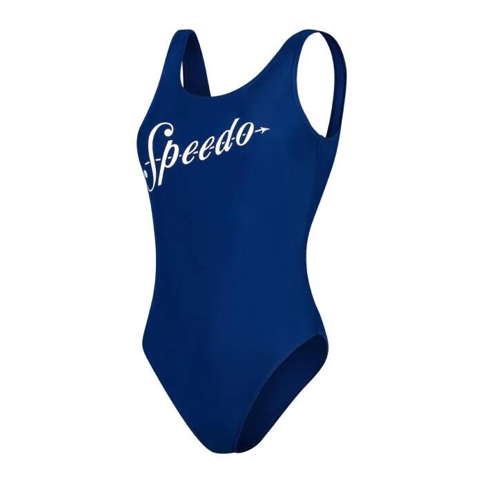 Speedo Logo Deep U-Back Swimsuit - Blue / White | Decathlon