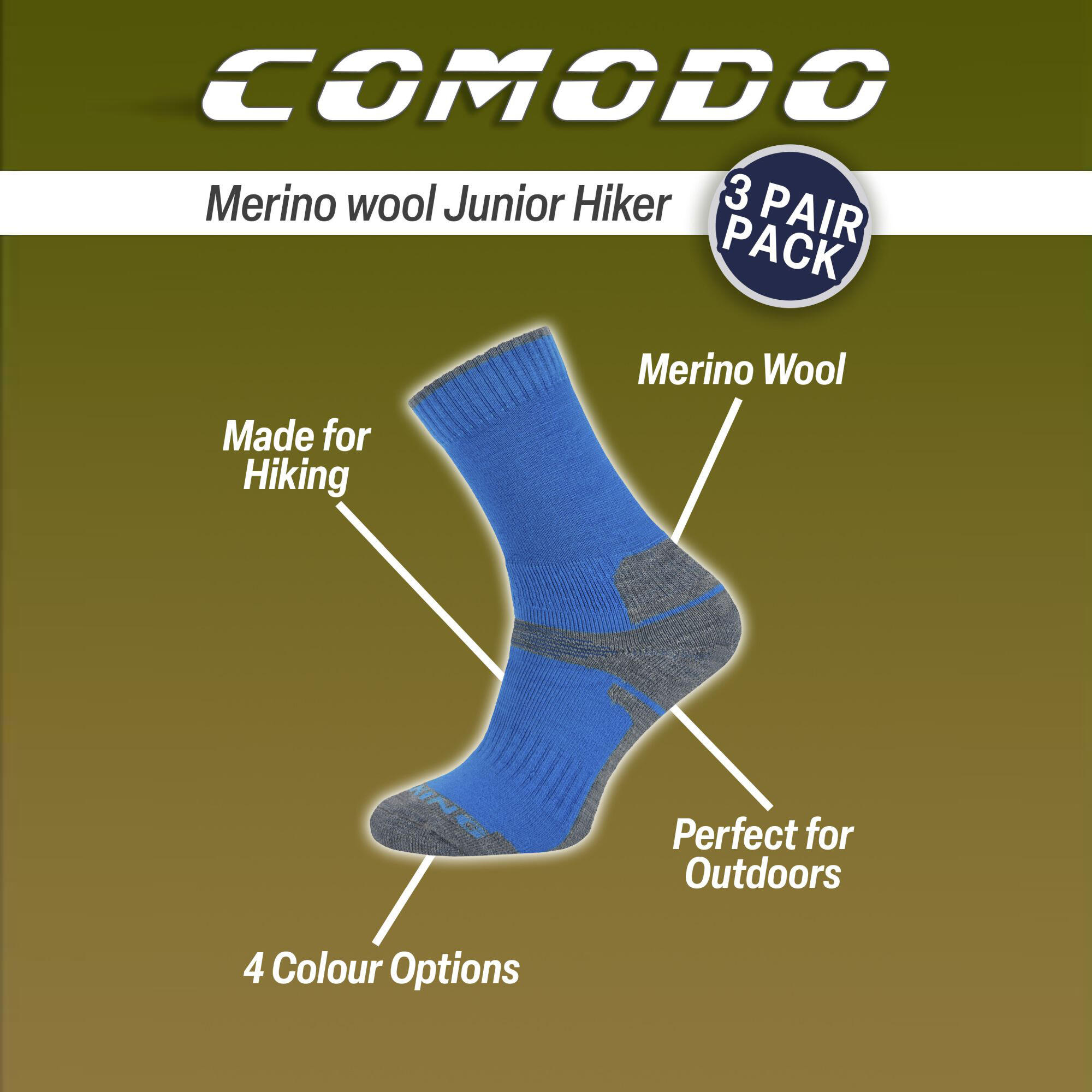 3 Pack Kids Merino Wool Hiking Socks | Anti Blister Socks for Boys ...