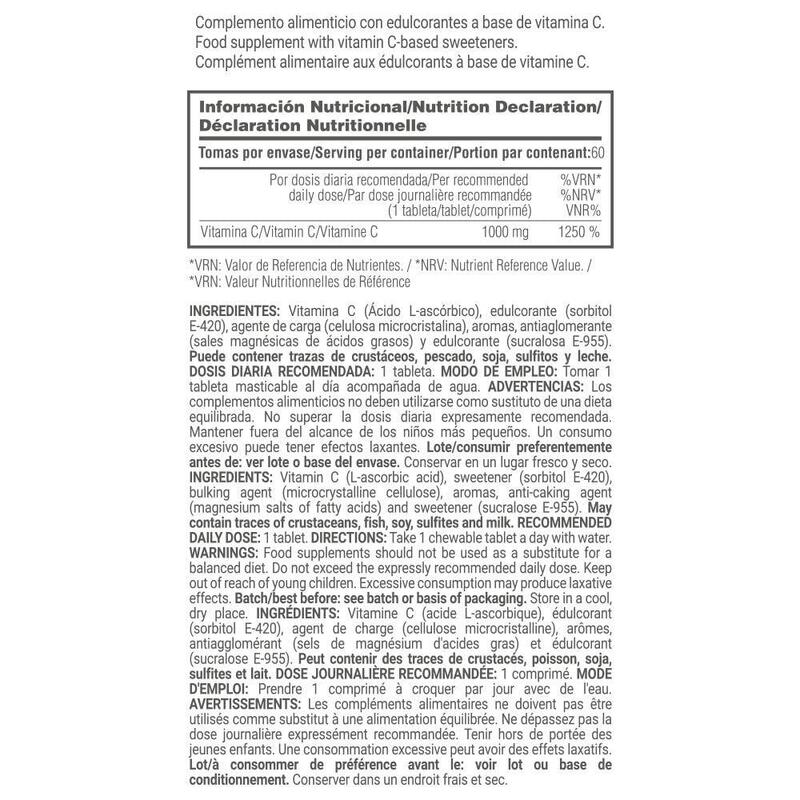 Vitamine C à Croquer 1000mg - 60 comprimés Fraise acide de Masmusculo ...