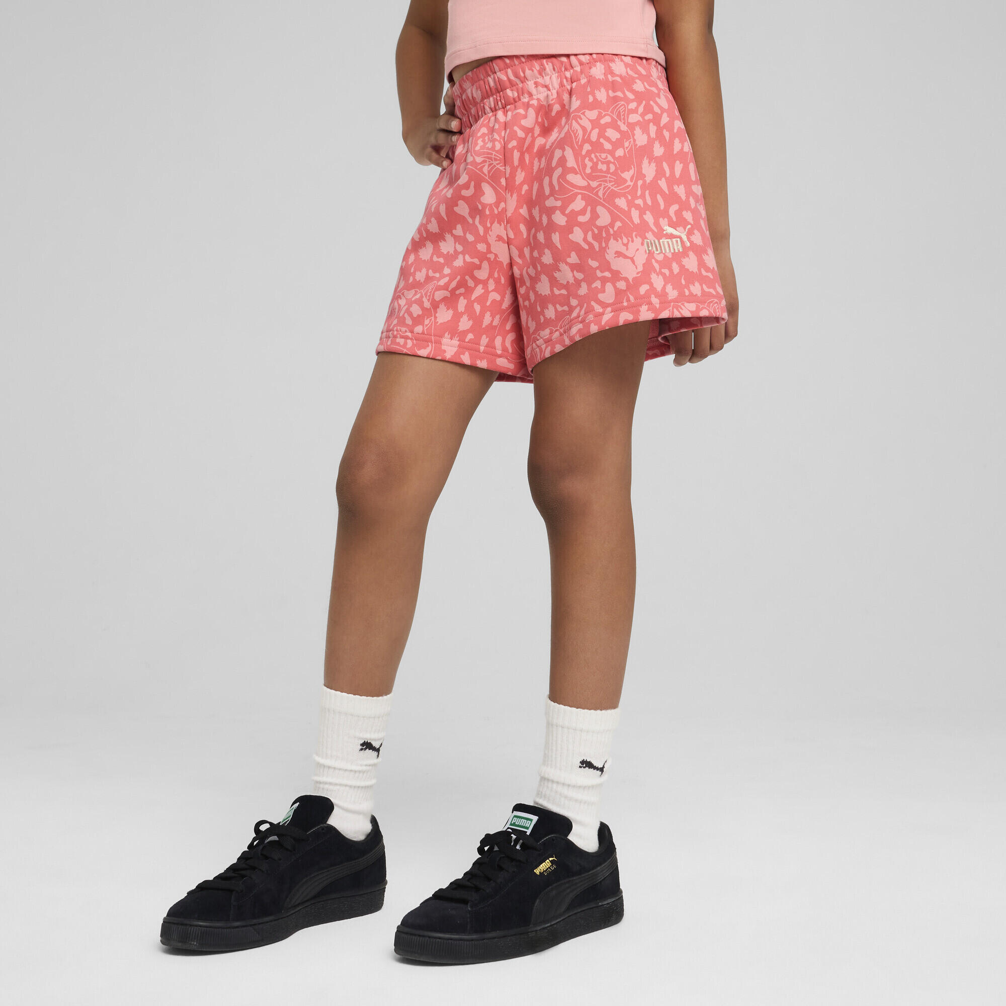 Flaming Love short met hoge taille voor jongeren PUMA Peach Frost Red ...