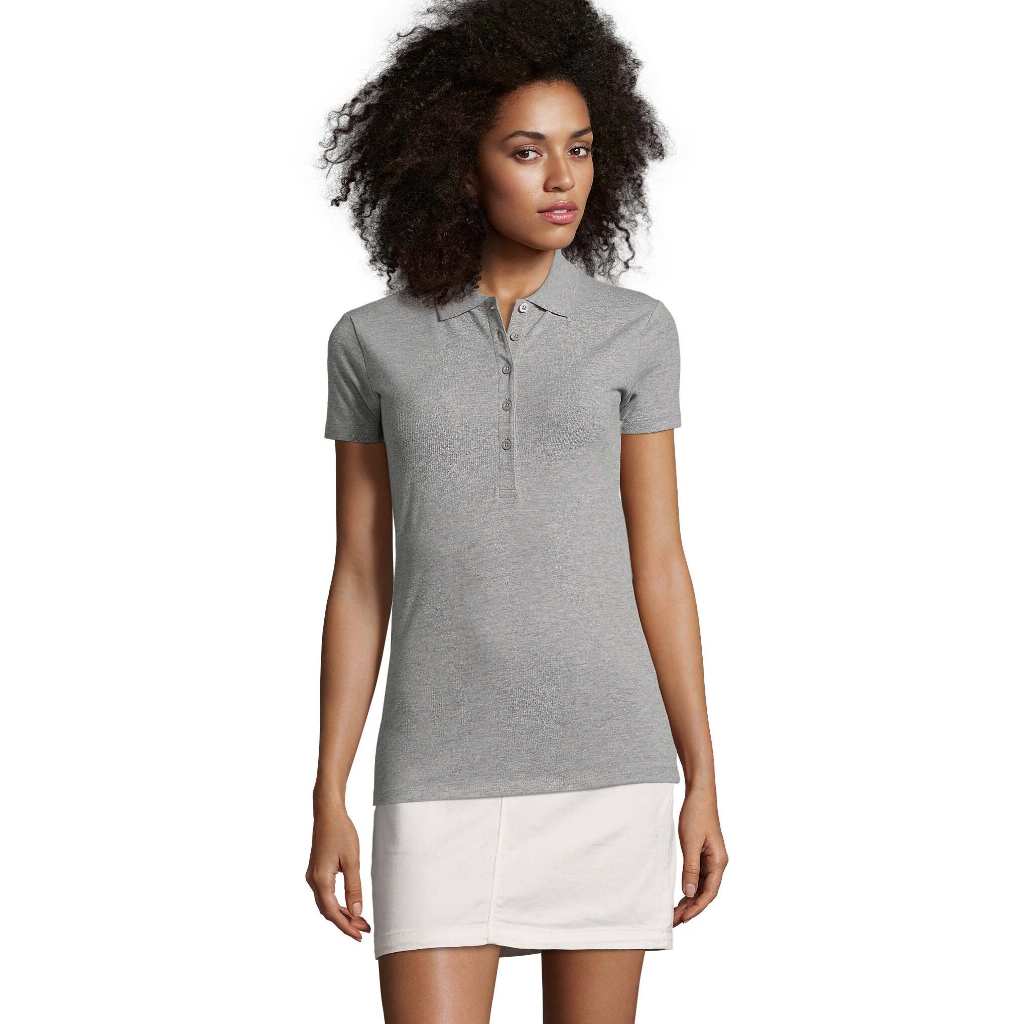 Womens/Ladies Phoenix Short Sleeve Pique Polo Shirt (Grey Marl) SOL S ...