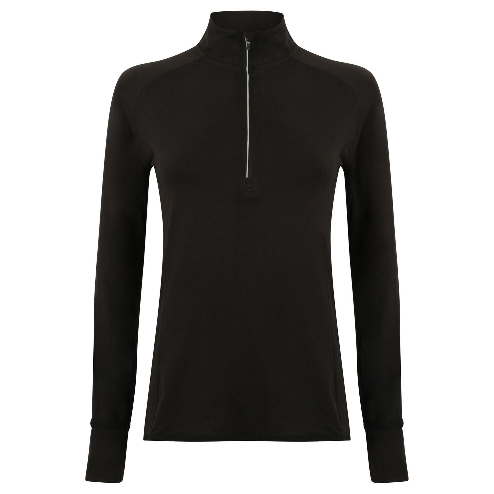 Womens/Ladies Long Sleeve Zip Neck Performance Top (Black) | Decathlon