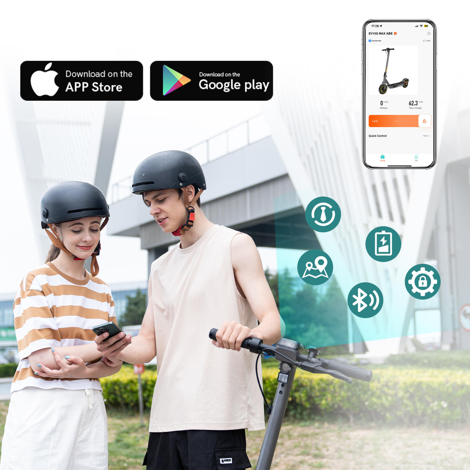 E-Scooter EV10S MAX ABE-500W Motor, 10" Runflat Banden,Opvouwbaar, App ...