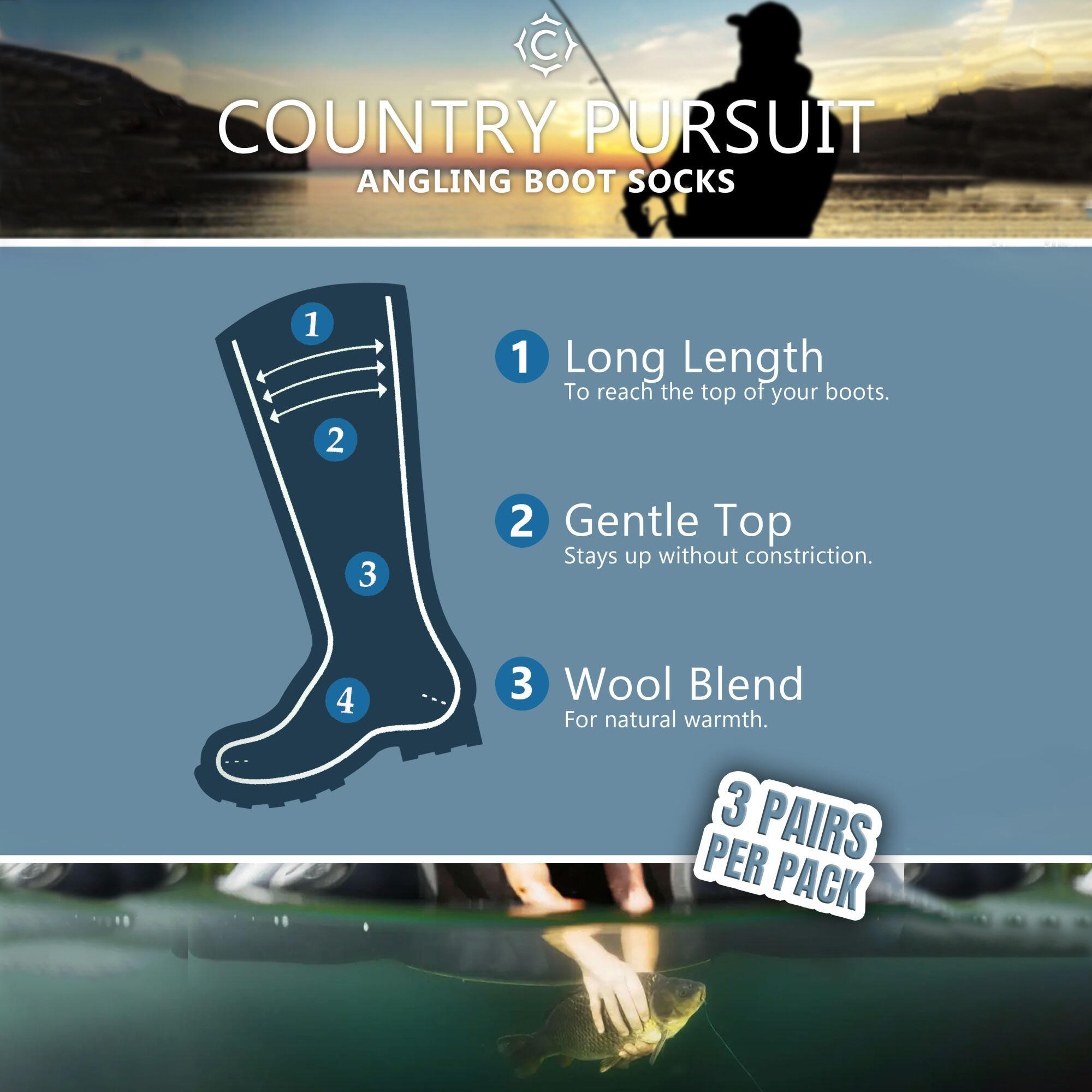 3 Pack Fisherman Socks | Long Wool Boot Socks for Men | Knee High ...
