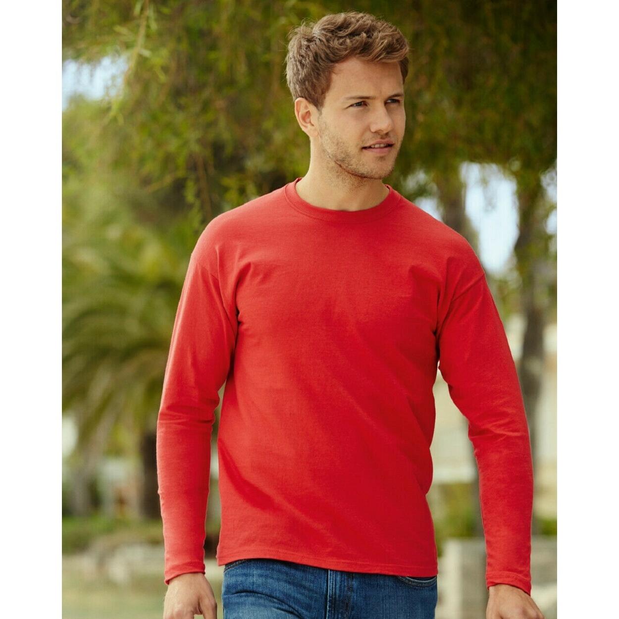 Mens Valueweight Crew Neck Long Sleeve TShirt (Red) FRUIT OF THE LOOM ...