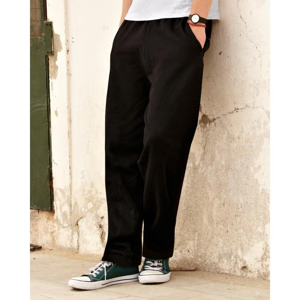 Mens Open Hem Jog Pants / Jogging Bottoms (Black) FRUIT OF THE LOOM ...
