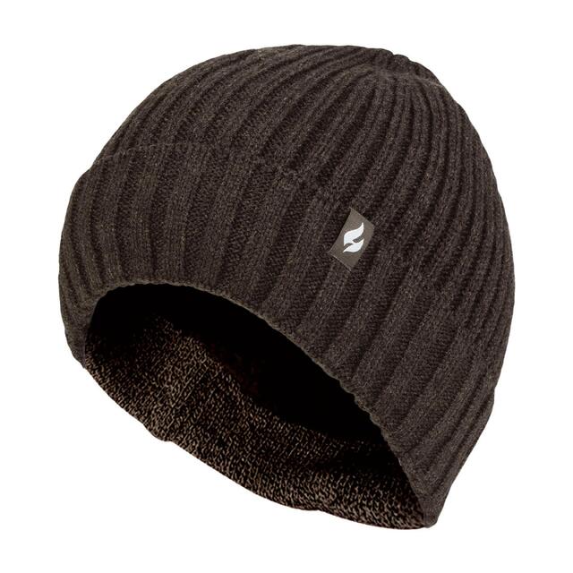 Mens 3.6 TOG Fleece Lined Thermal Turn Over Cuff Winter Beanie Hat HEAT ...
