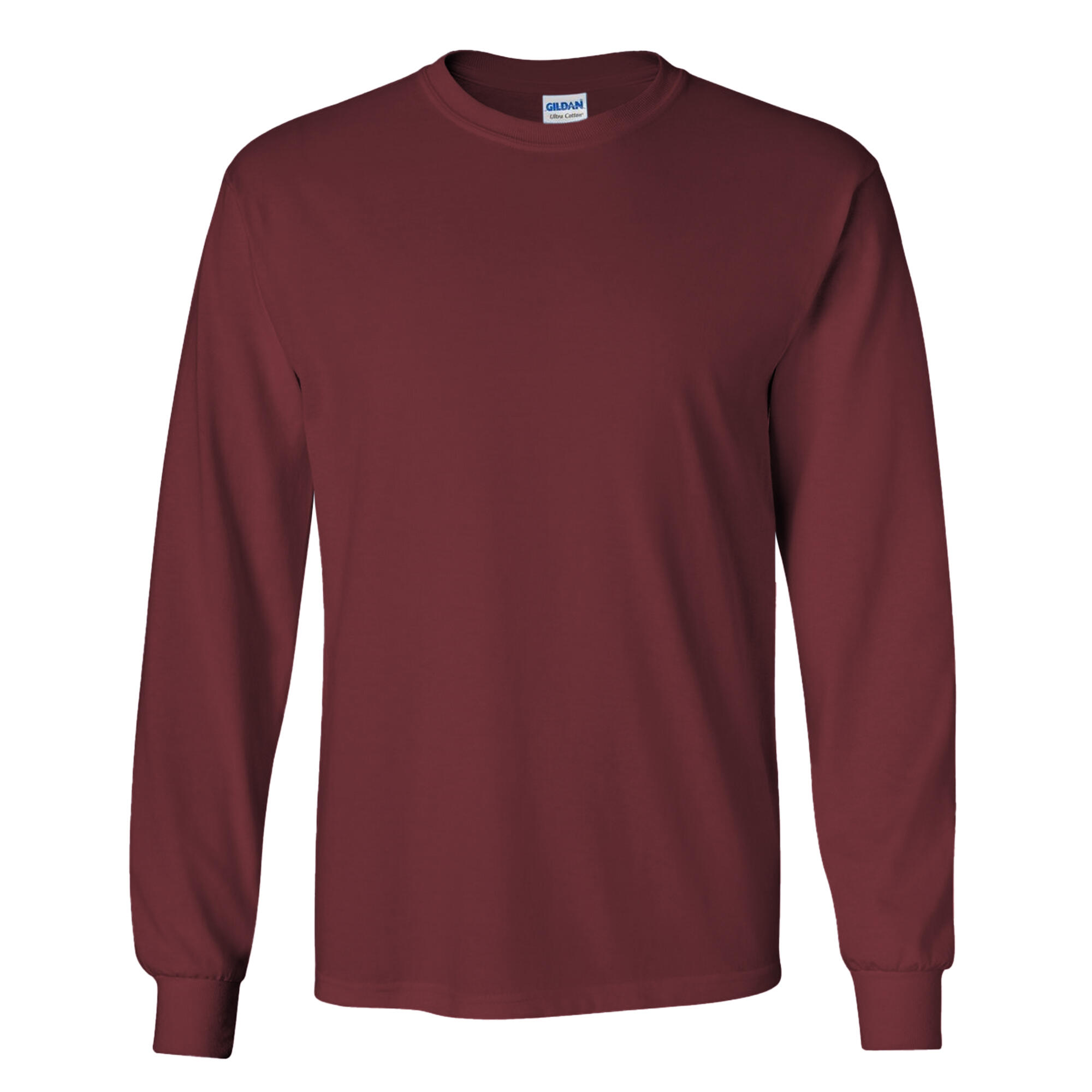 Mens Plain Crew Neck Ultra Cotton Long Sleeve TShirt (Maroon) GILDAN ...
