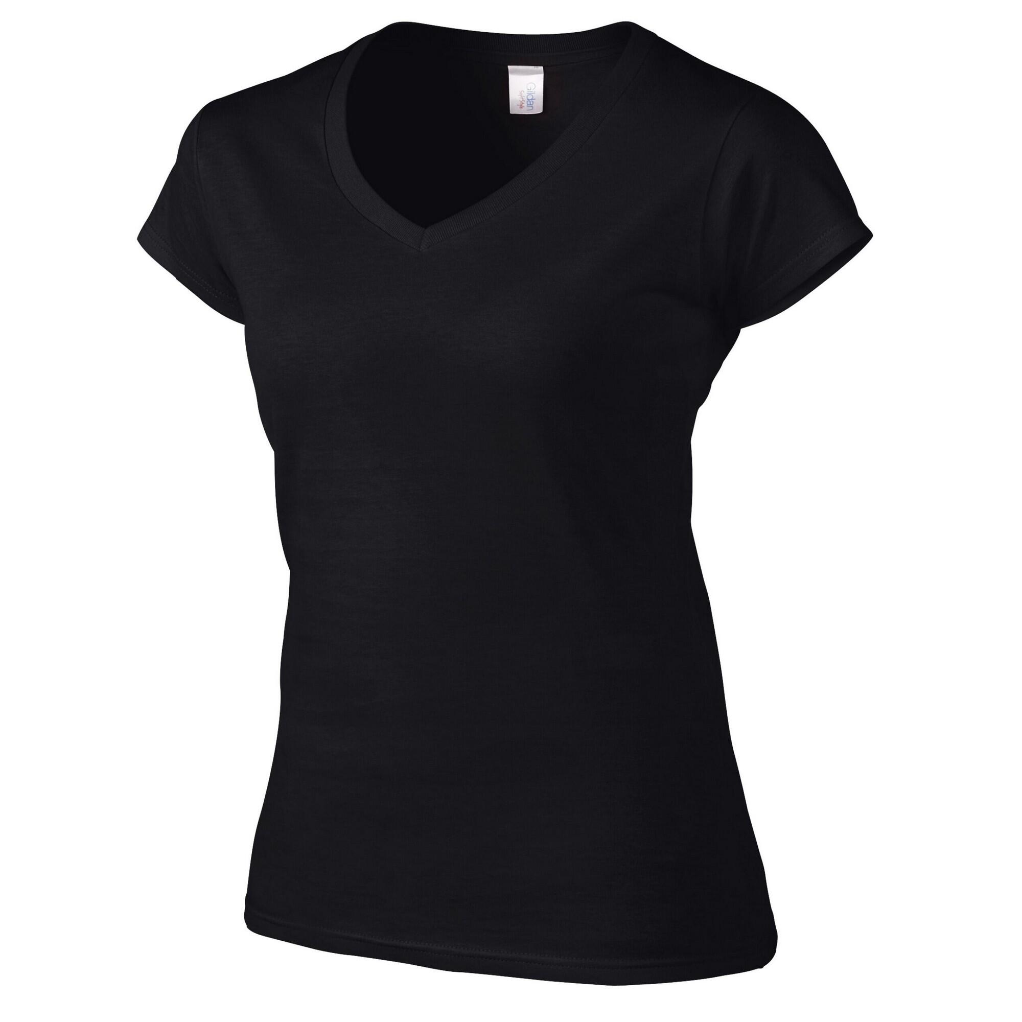 Womens/Ladies Soft Touch V Neck TShirt (Black) GILDAN | Decathlon