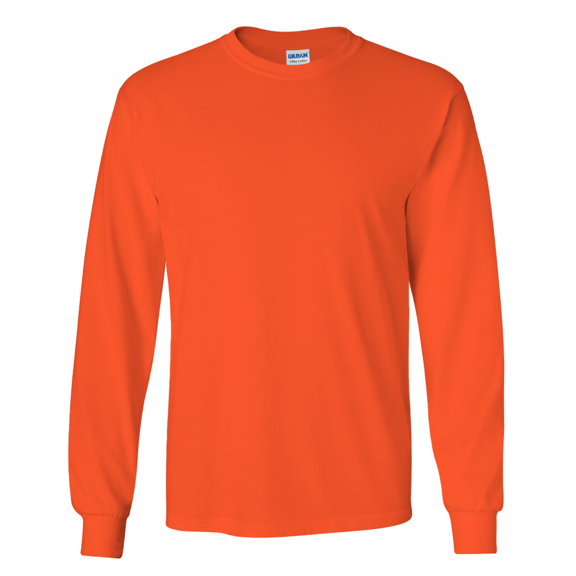 Mens Plain Crew Neck Ultra Cotton Long Sleeve TShirt (Orange) GILDAN ...