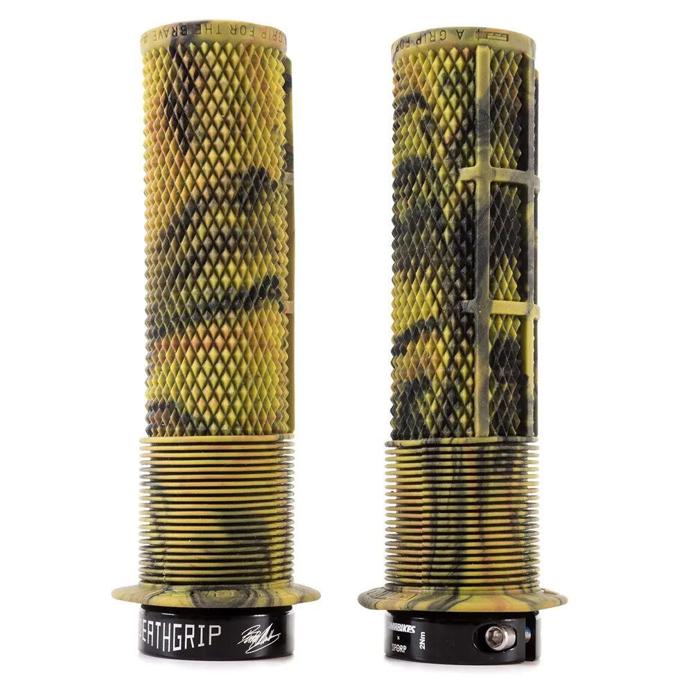 DMR Deathgrip Bike Handle Bar Grips Lock On - Thick Camo Green Flanged ...