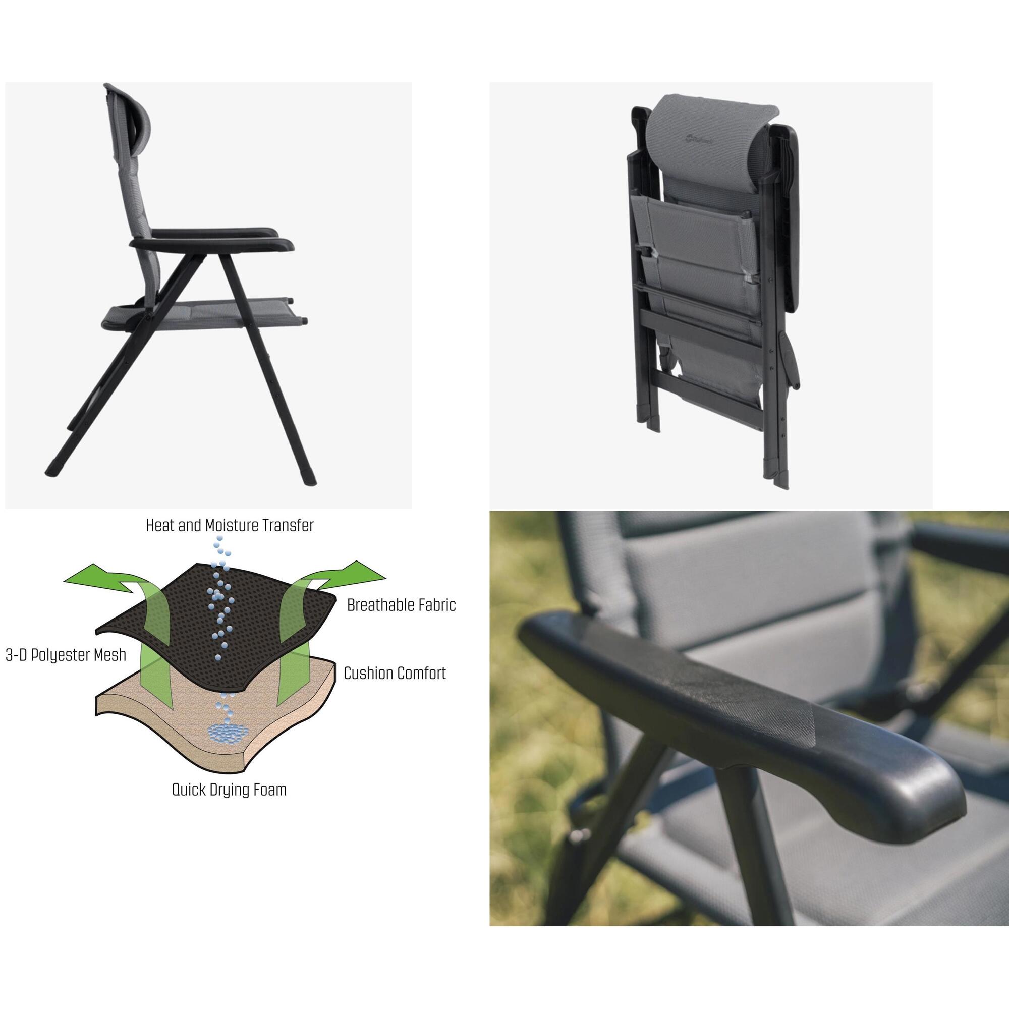 Outwell Kenai Adjustable Folding Camping Chair (Grey) | Decathlon