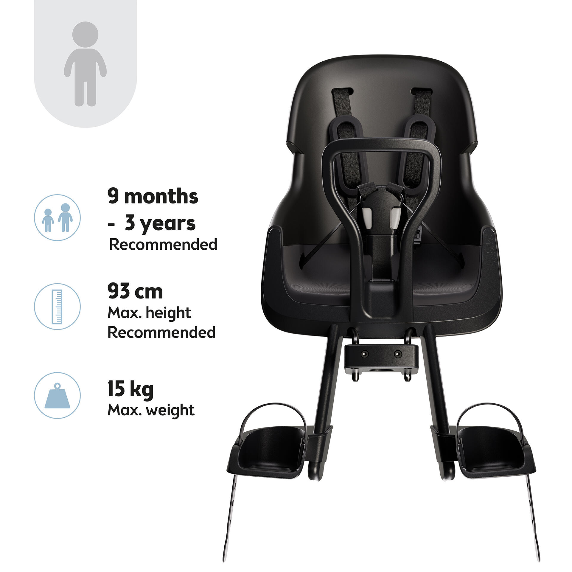 Siège Jeune Enfant Vélo Frontale Exclusive Evolve Noir urbain BOBIKE ...