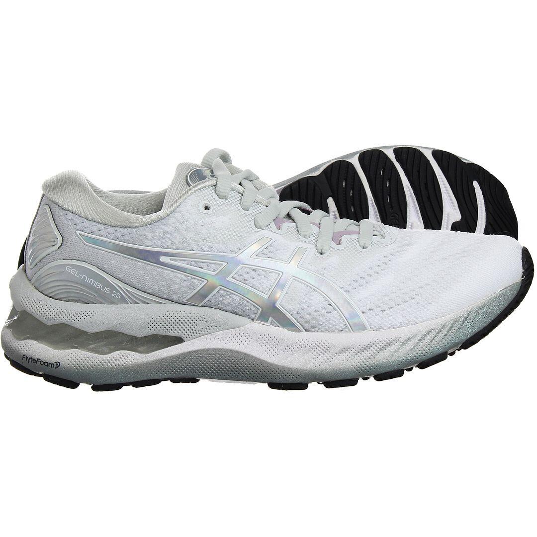 Asics Gel-Nimbus 23 Platinum Womens White Running Trainers ASICS ...