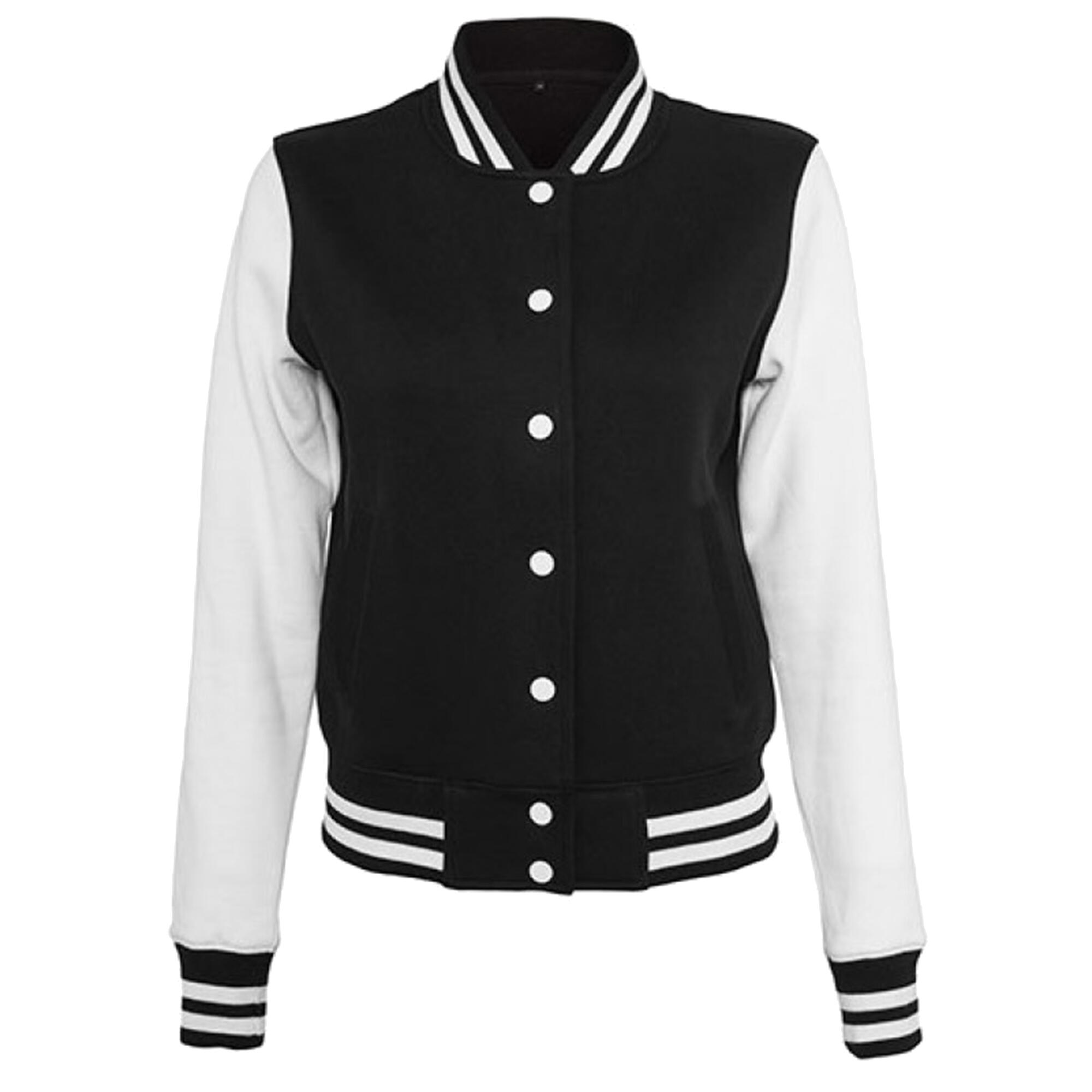 Womens/Ladies Sweat College Jacket (Black/White) BUILD YOUR BRAND ...