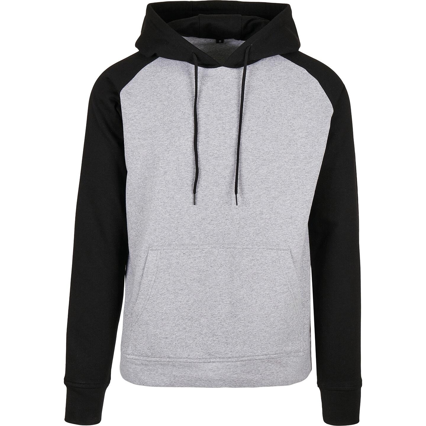 Mens Basic Raglan Hoodie (Heather Grey/Black) BUILD YOUR BRAND | Decathlon