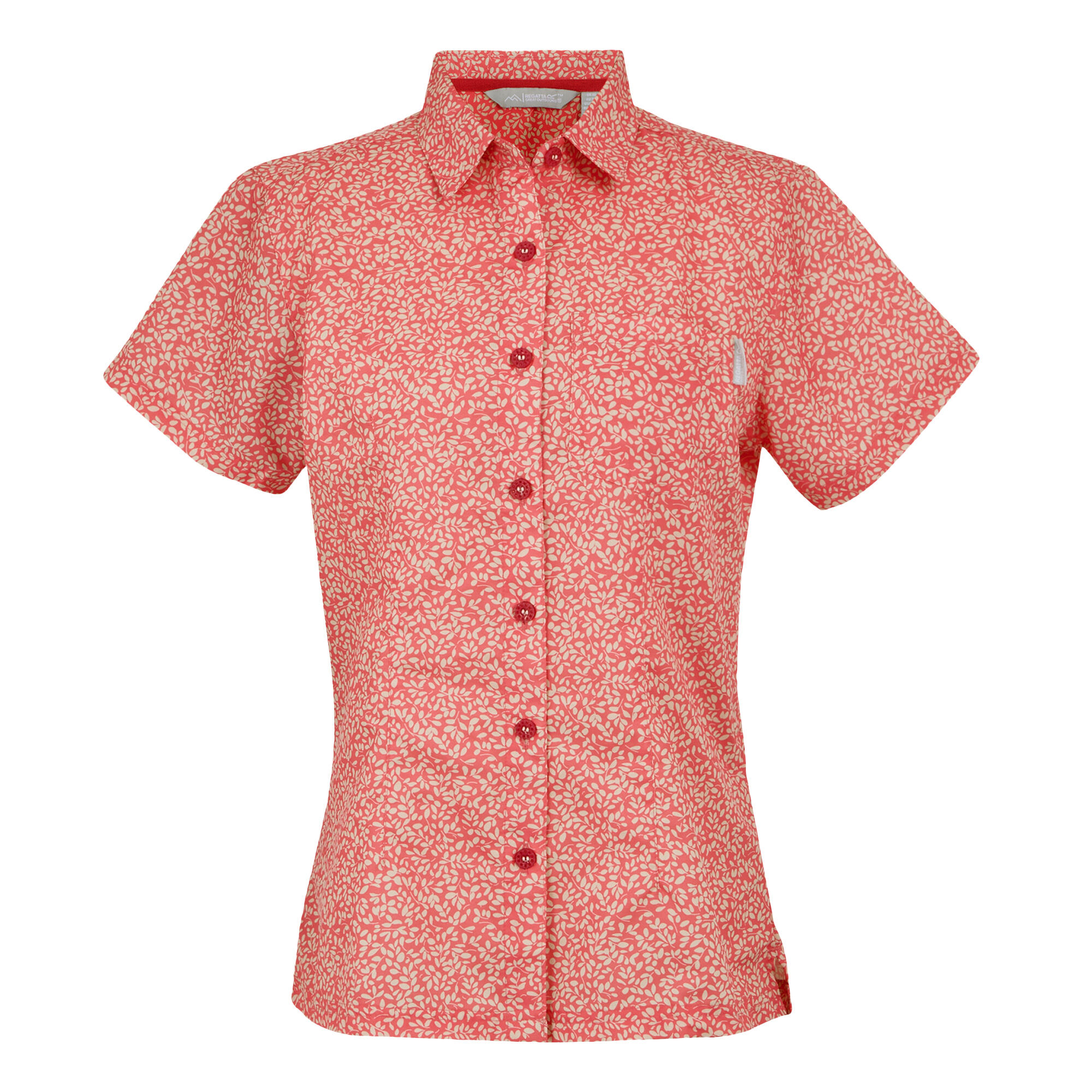 Womens/Ladies Mindano VIII Leaf Print ShortSleeved Shirt (Peach Bloom ...