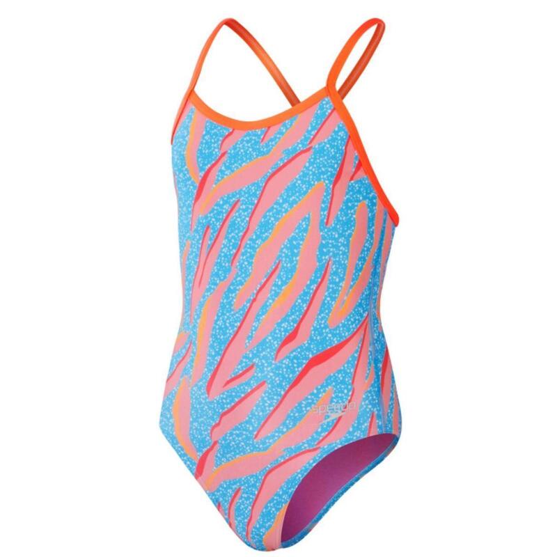 Maillot Speedo fille dos en V 'Space Tiger' Kiki Pink/Picton Blue/Siren ...
