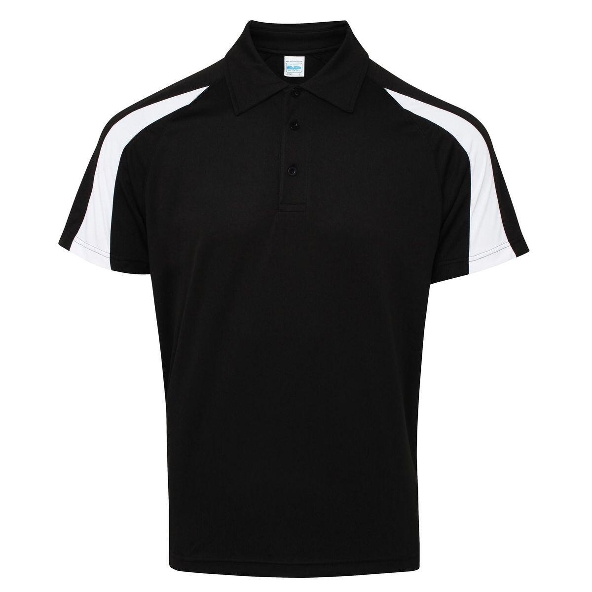 Just Cool Mens Short Sleeve Contrast Panel Polo Shirt (Jet Black/Arctic ...