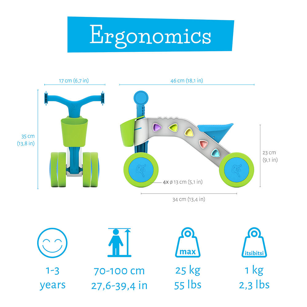 Chillafish ItsiBitsi Blocks Balance Bike 4 Wheels Blue, Seat 23 cm CHILLAFISH | Decathlon