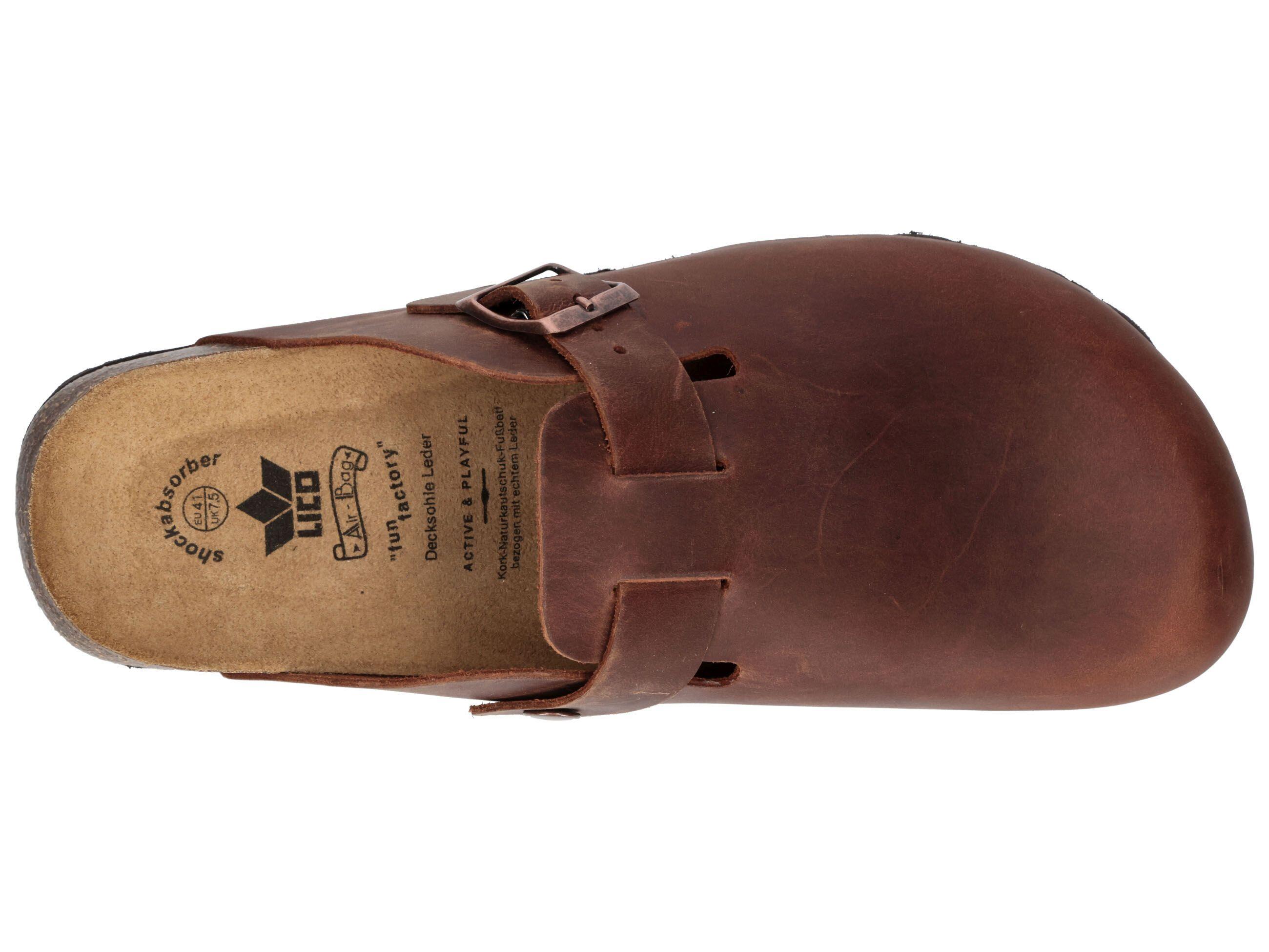LICO Bioline Clog Leather men's brown mules, adjustable buckle LICO ...