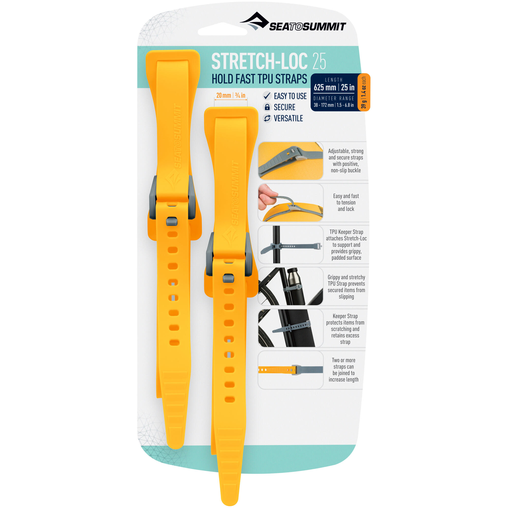 Stretch-Loc [2 Pack] 20mm x 625mm Yellow SEA TO SUMMIT | Decathlon