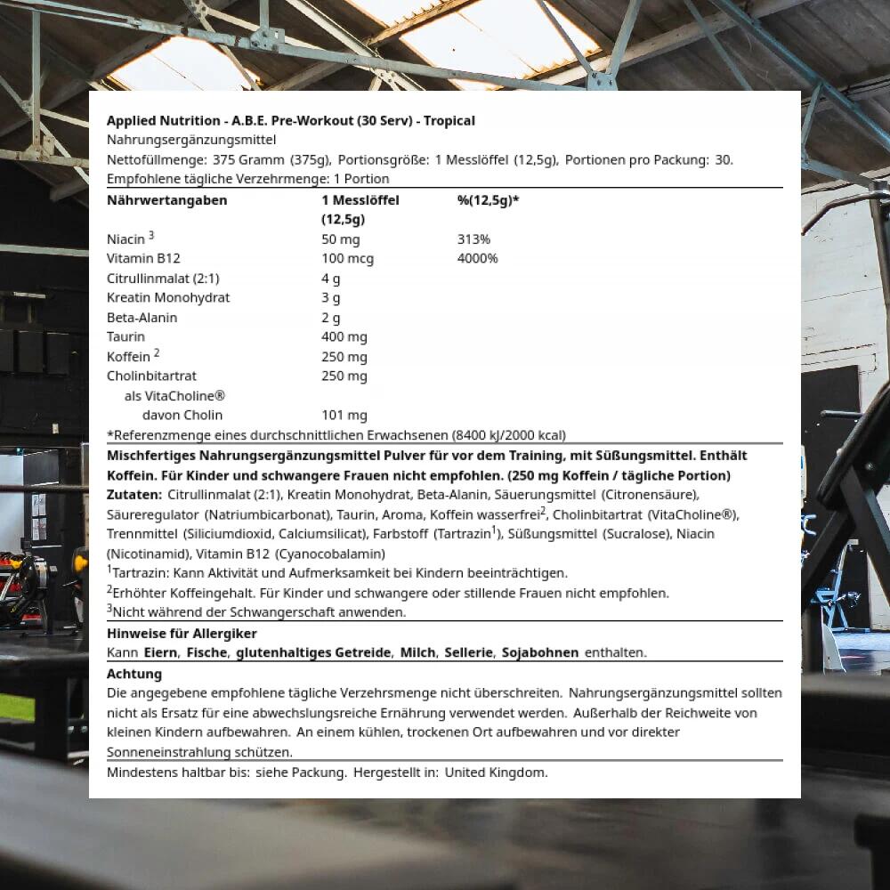 ABE Ultimate Pre-Workout - Tropical - 375 gram (30 doseringen) APPLIED ...