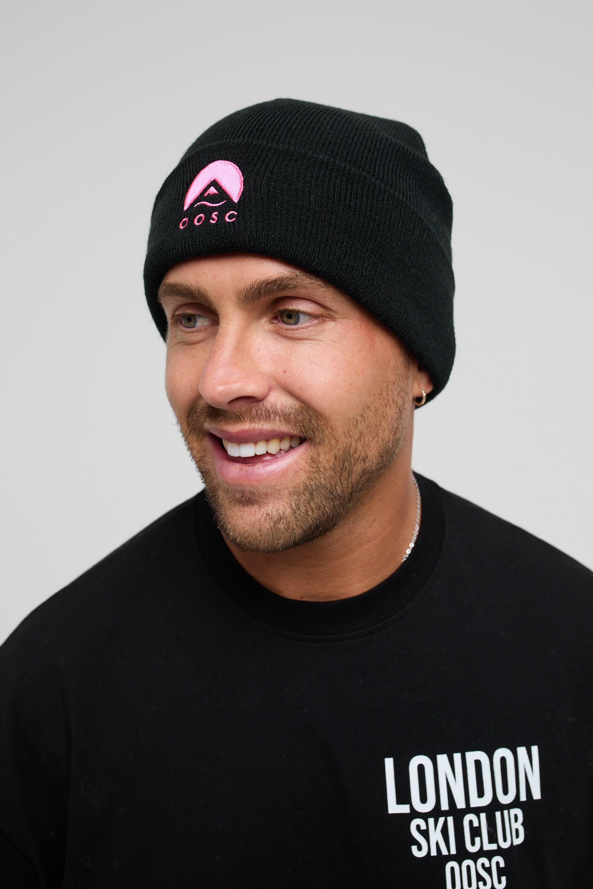 Bonnet classique Acrylique recyclé Noir avec logo rose | Decathlon