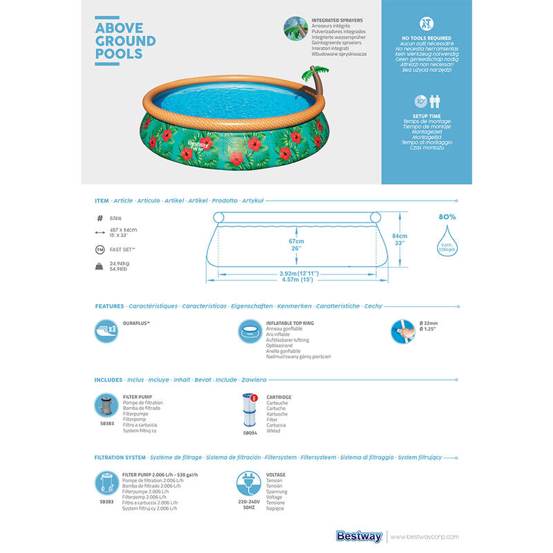 Fast Set Pool Paradise Palms 457x84cm BESTWAY - Decathlon