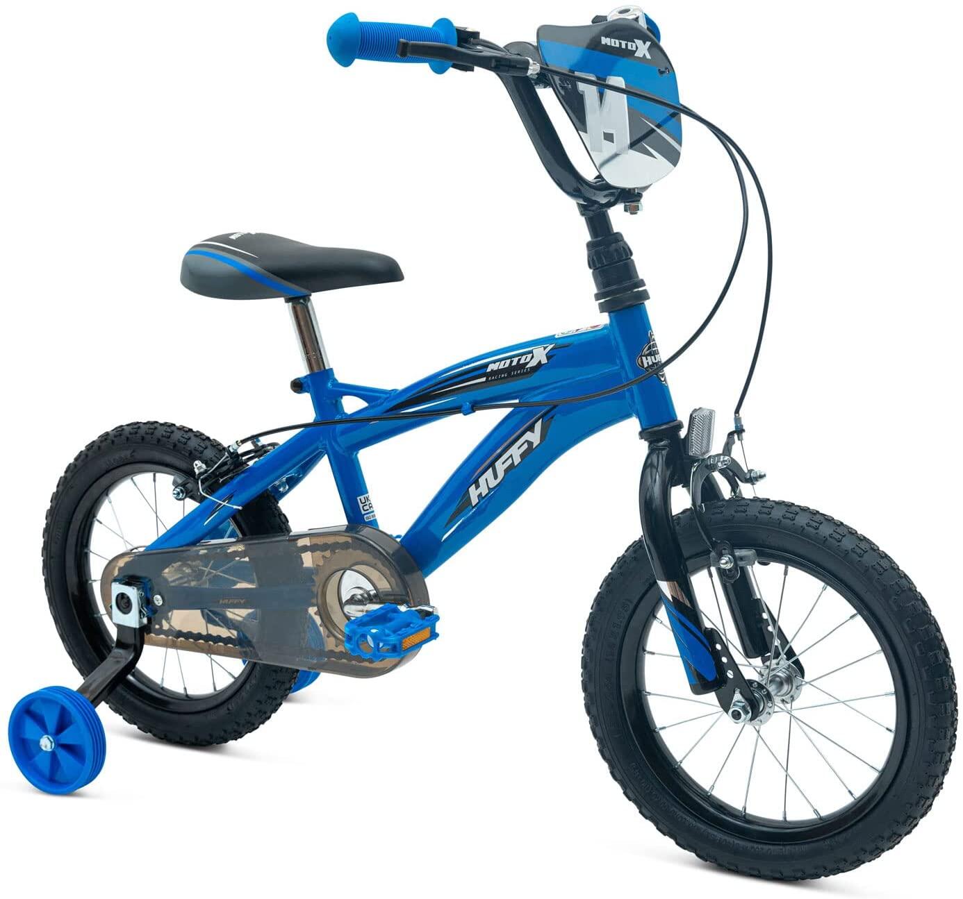 Huffy Moto X 14 Inch Boys Bike Blue Black 4 6 Year Old BMX Stabilisers