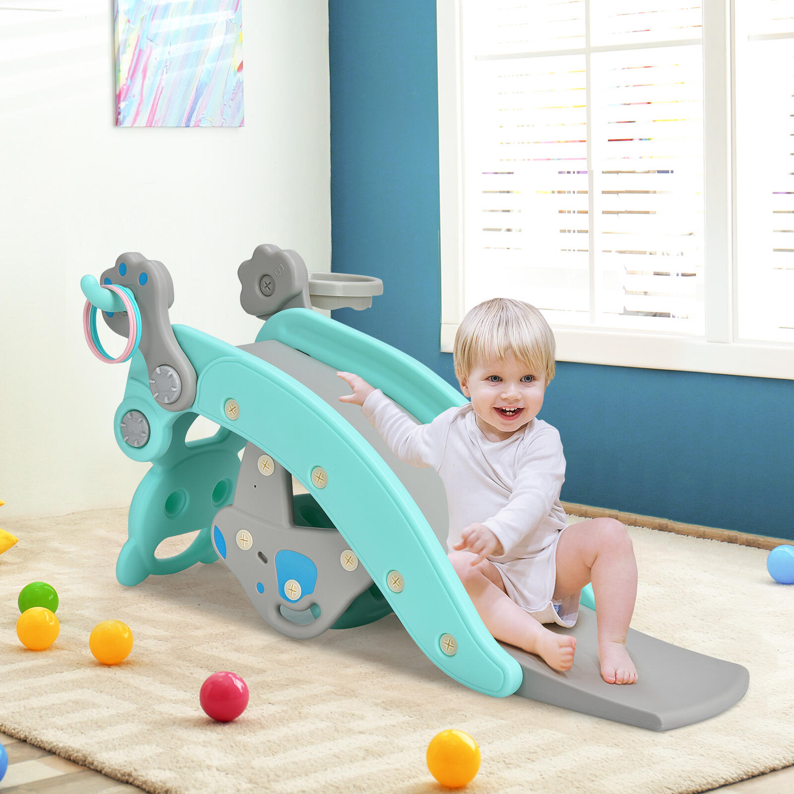 Costway 4-in-1 Kids Rocking Horse Play Slide Set Activity Center Ride ...