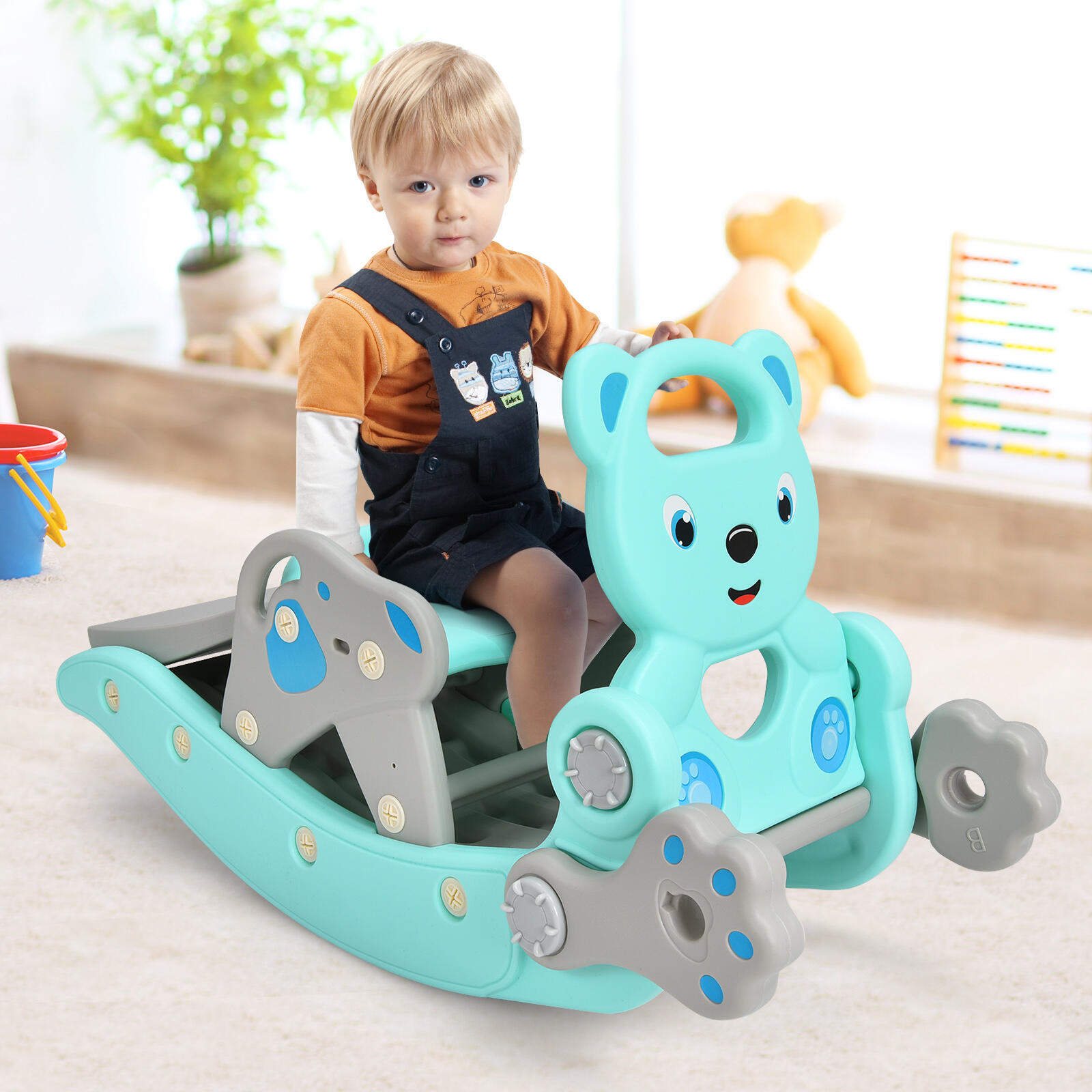 Costway 4-in-1 Kids Rocking Horse Play Slide Set Activity Center Ride ...